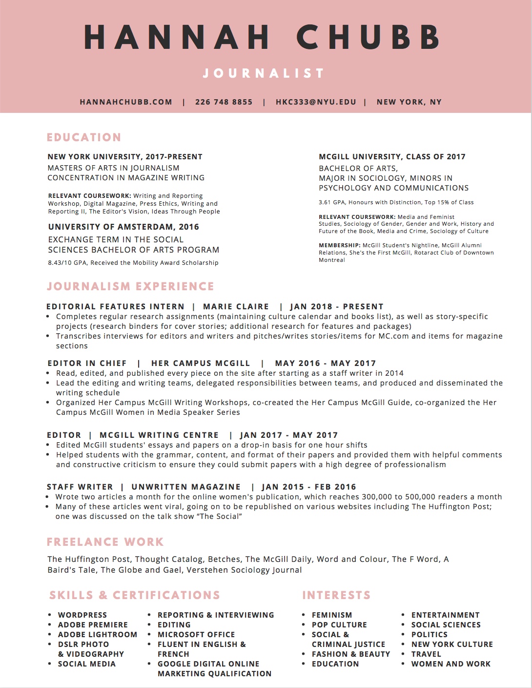 Resume – Hannah Chubb